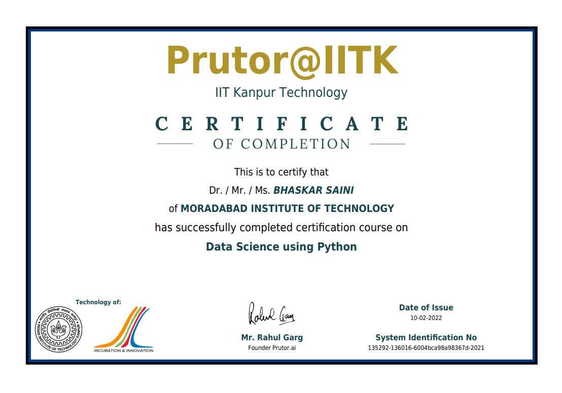 Bhaskar's Education and Skills